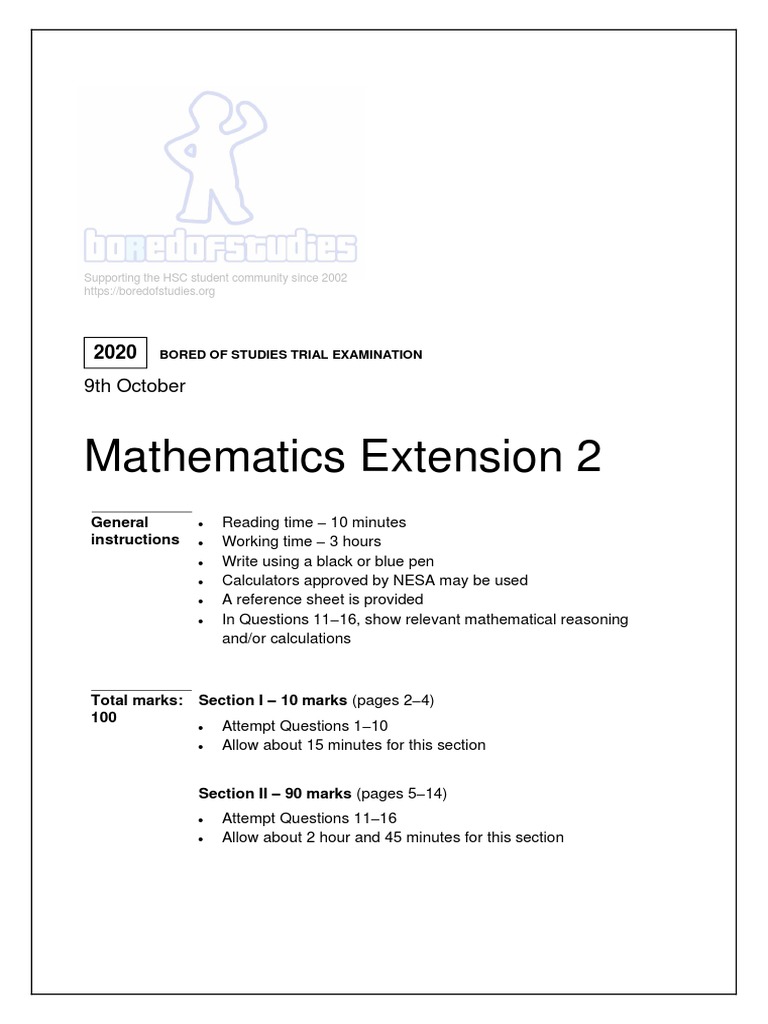 2020 HSC Mathematics Ext 2 Exam Guide | PDF | Space | Mathematical Concepts