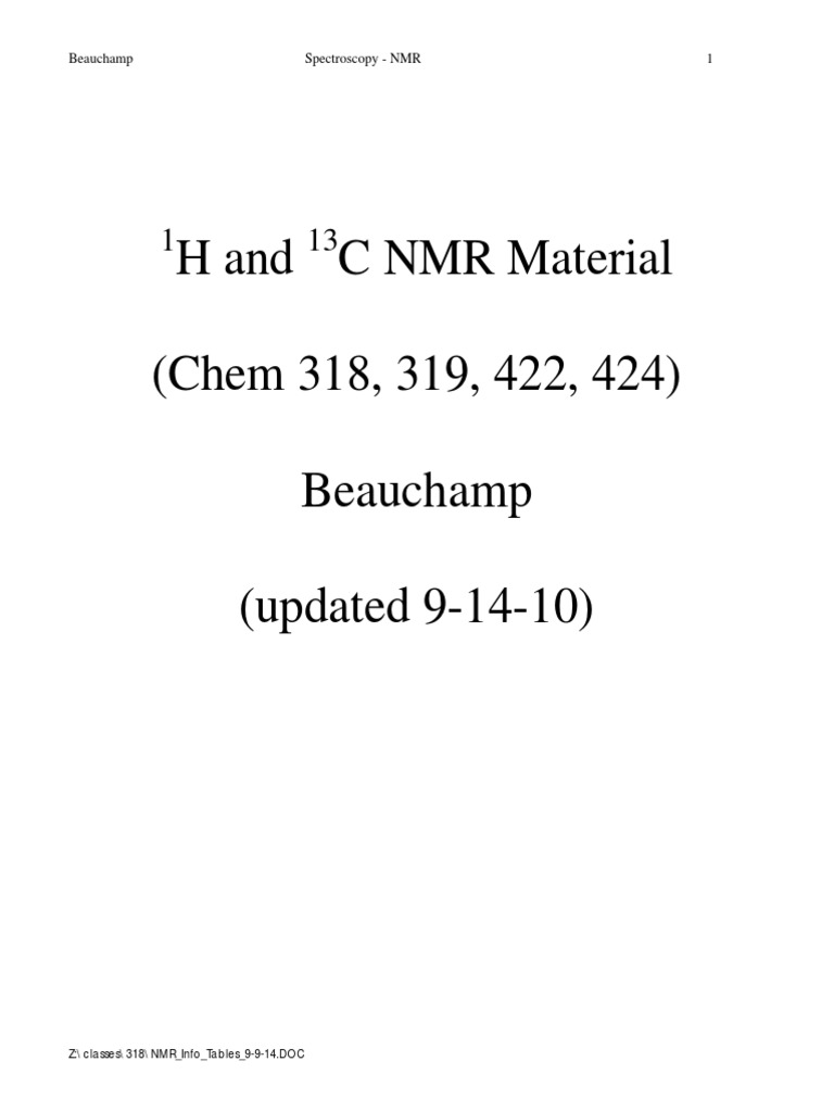 NMR Info Tables 12-31-09 | PDF | Proton Nuclear Magnetic Resonance ...