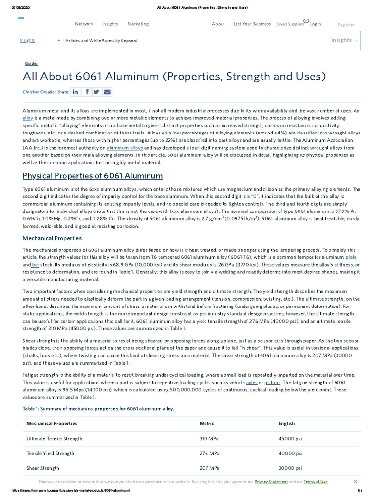 All About 6061 Aluminum (Properties, Strength and Uses) | PDF ...