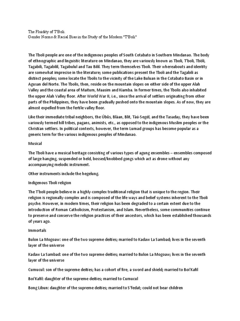 The Fluidity of T'Boli. Gender Norms & Racial Bias in The Study of The ...
