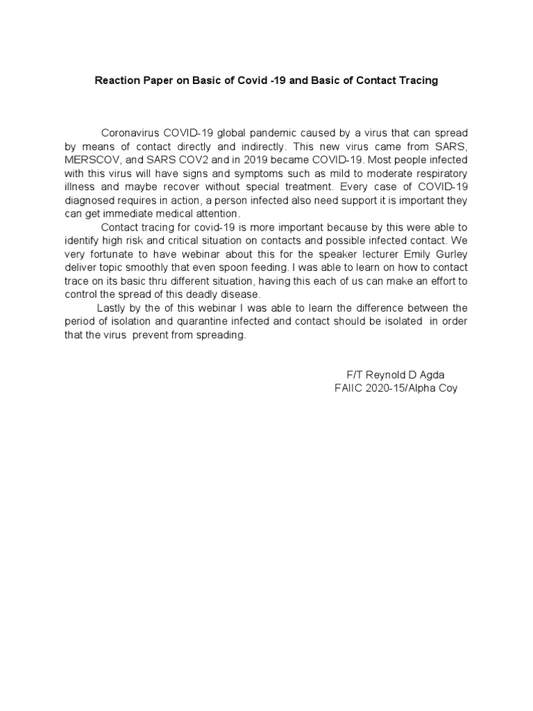 Reaction Paper on COVID-19 & Tracing | PDF | Social Science | Self ...