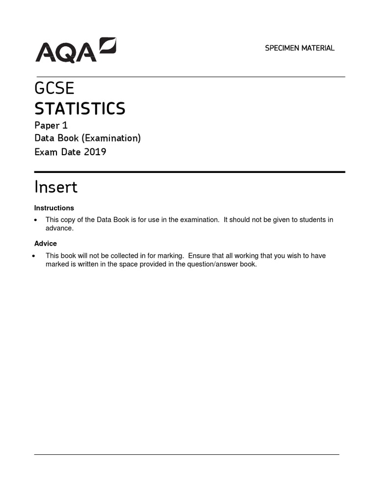 Statistics: Paper 1 Data Book (Examination) Exam Date 2019 | PDF