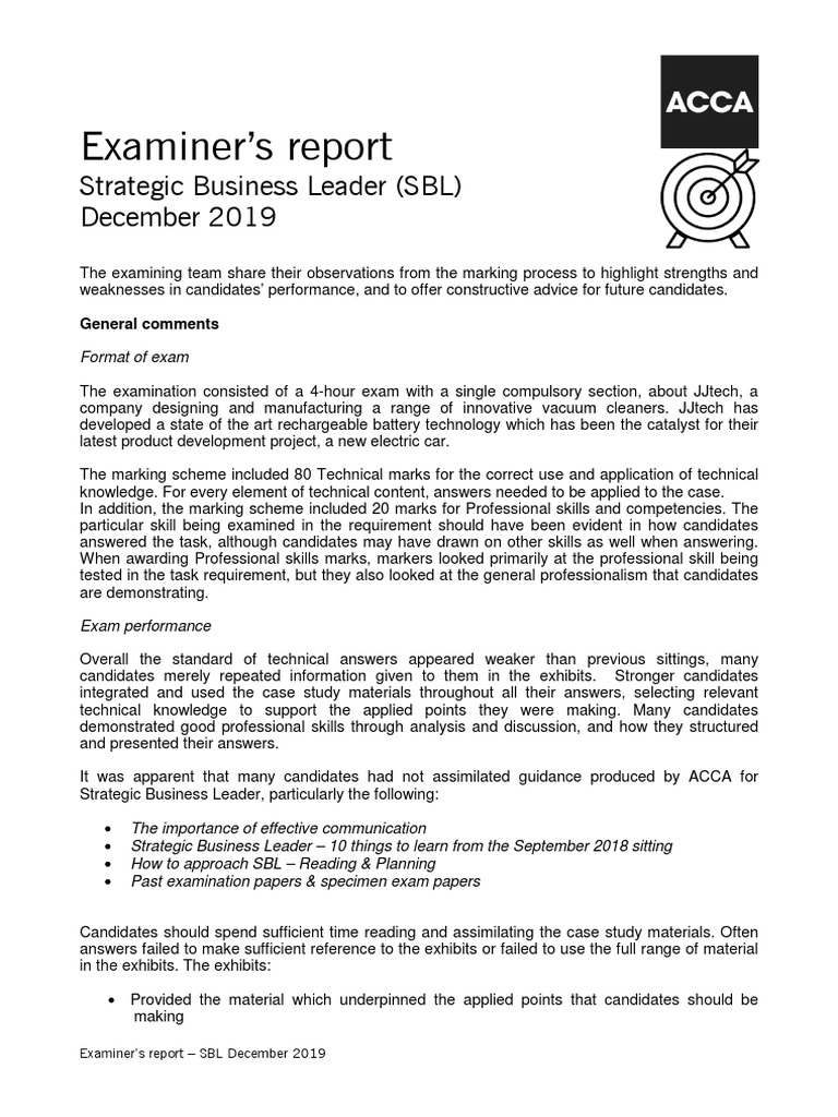 Examiner's Report: Strategic Business Leader (SBL) December 2019 | PDF ...