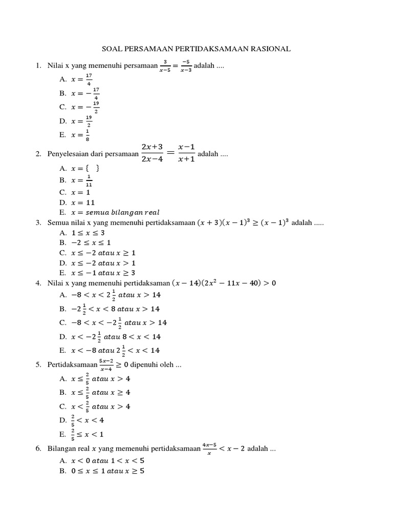 Soal Persamaan Pertidaksamaan Rasional | PDF