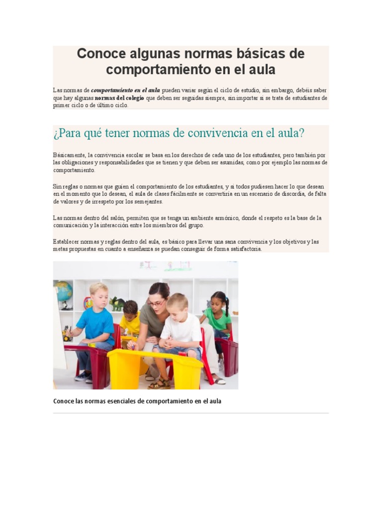 Conoce Algunas Normas Básicas de Comportamiento en El Aula | PDF ...