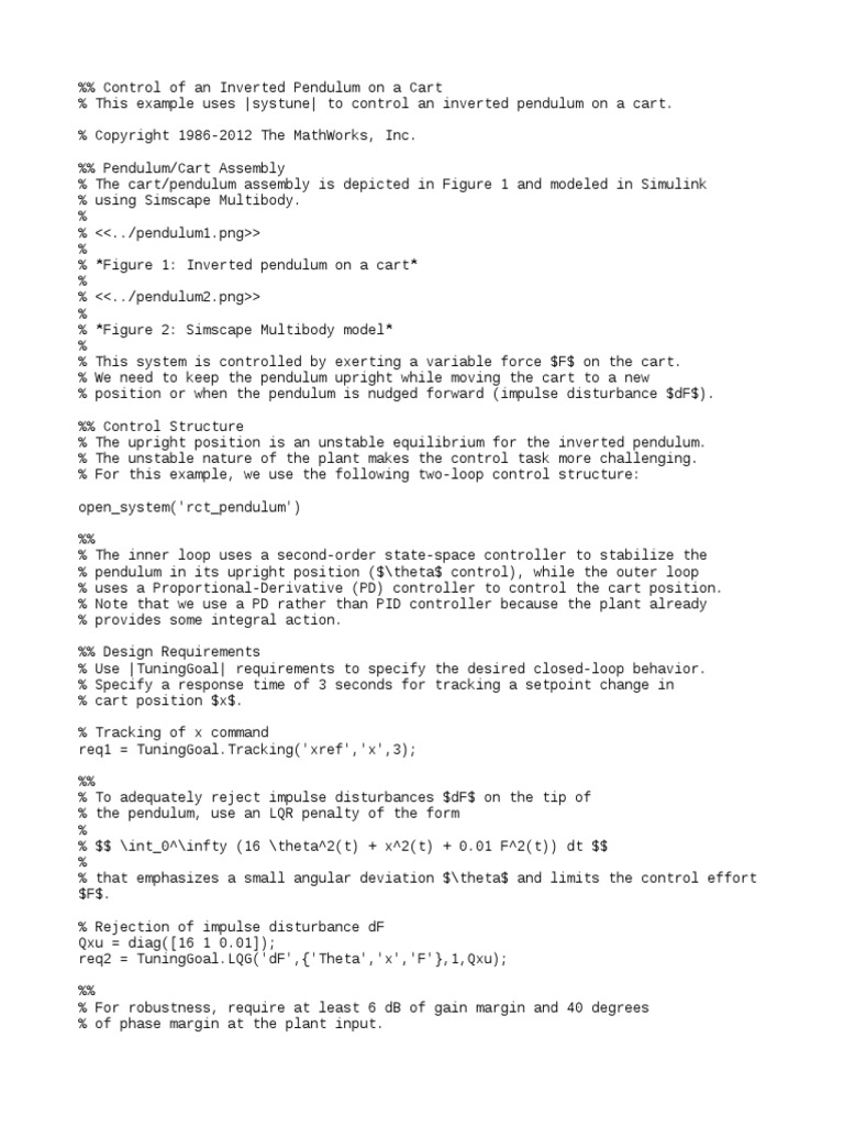 Inverted Pendulum Example | PDF | Control Theory | Control Engineering