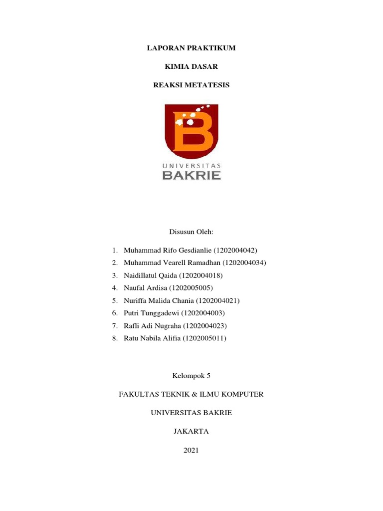 Praktikum Reaksi Metatesis Kimia Dasar | PDF