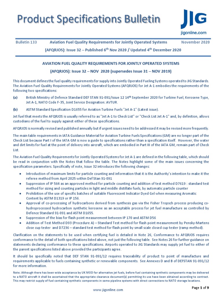 Product Specifications Bulletin | PDF | Jet Fuel | Specification ...