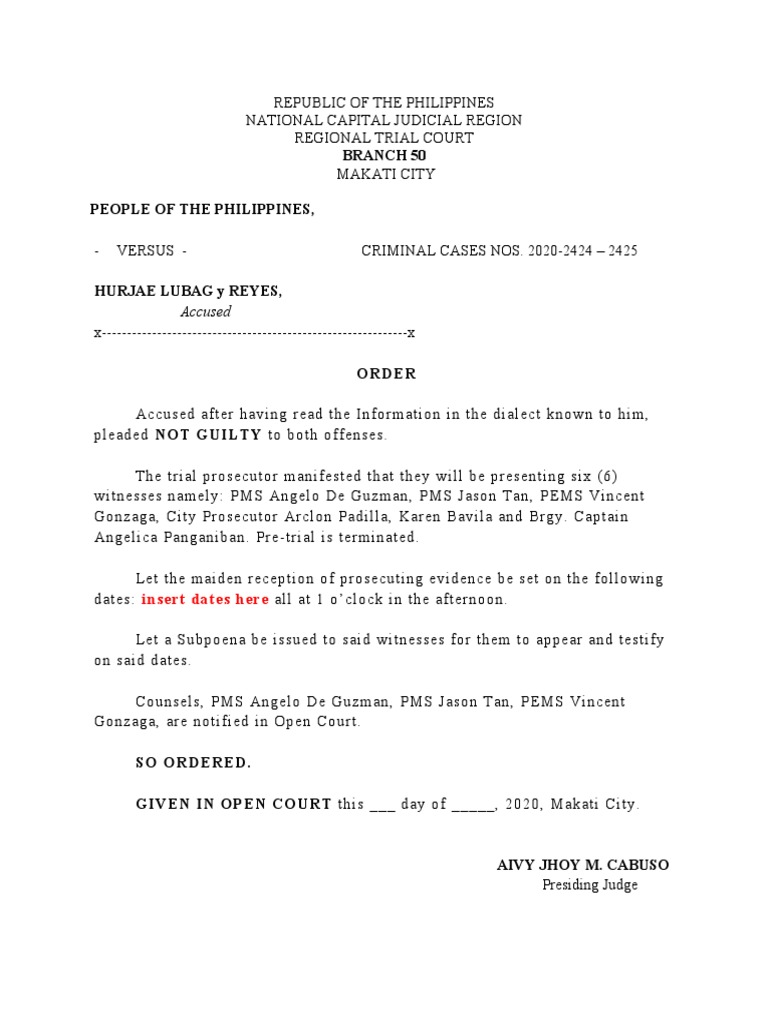 Pre-Trial Order | PDF