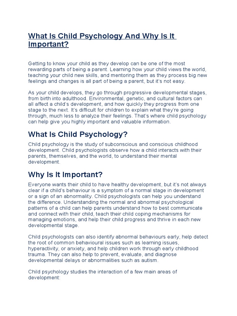 What Is Child Psychology and Why Is It Important | PDF | Developmental ...