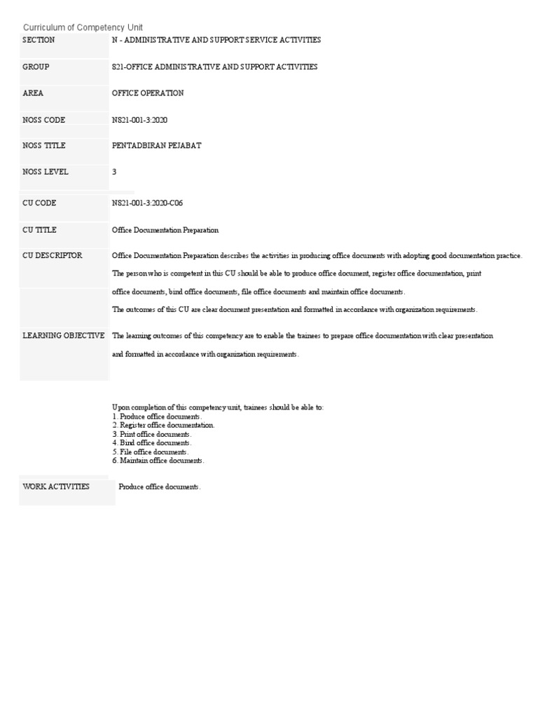 Curriculum of Competency Unit | PDF | Regulatory Compliance ...