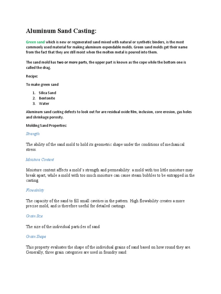 Al Sand Casting Report | PDF | Casting (Metalworking) | Building ...