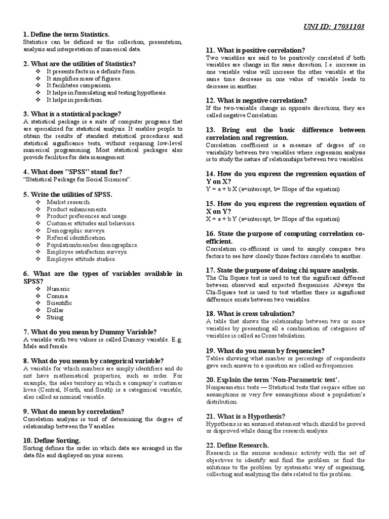 Theroy Questions For Spss | PDF | Statistics | Regression Analysis