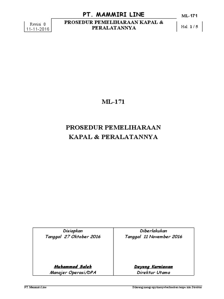 ML-171 Prosedur Pemeliharaan Kapal & Peralatannya | PDF