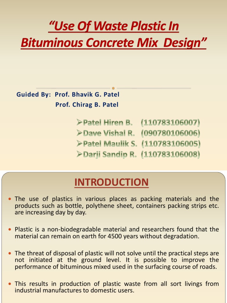 Use of Waste Plastic in Bituminous Concrete Mix | PDF | Road Surface ...