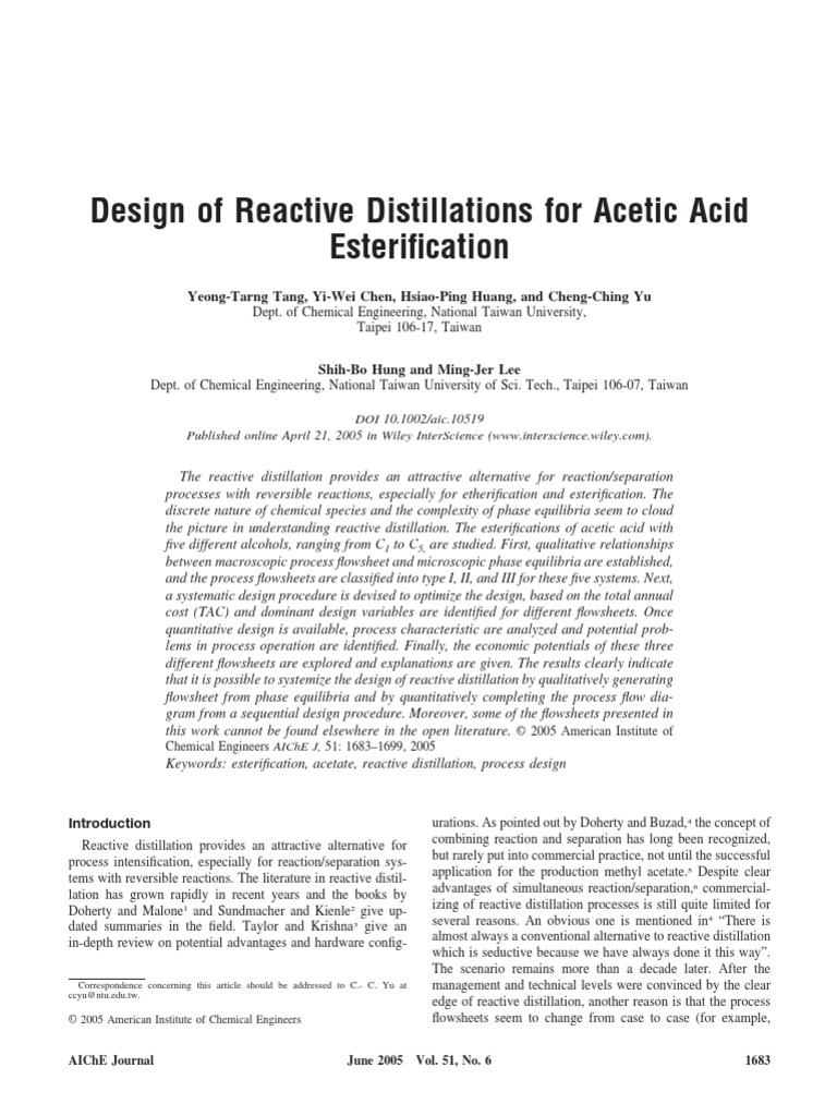 Design of Reactive Distillations For Acetic Acid Esterification ...