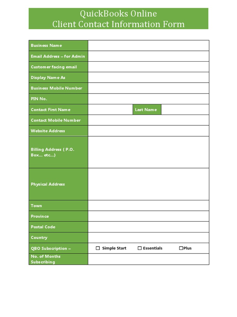 QuickBooks Online Customer Info Form | PDF