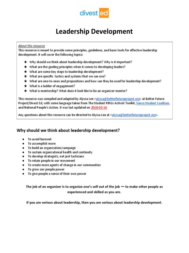 (Resource) Leadership Development | PDF | Mentorship | Leadership