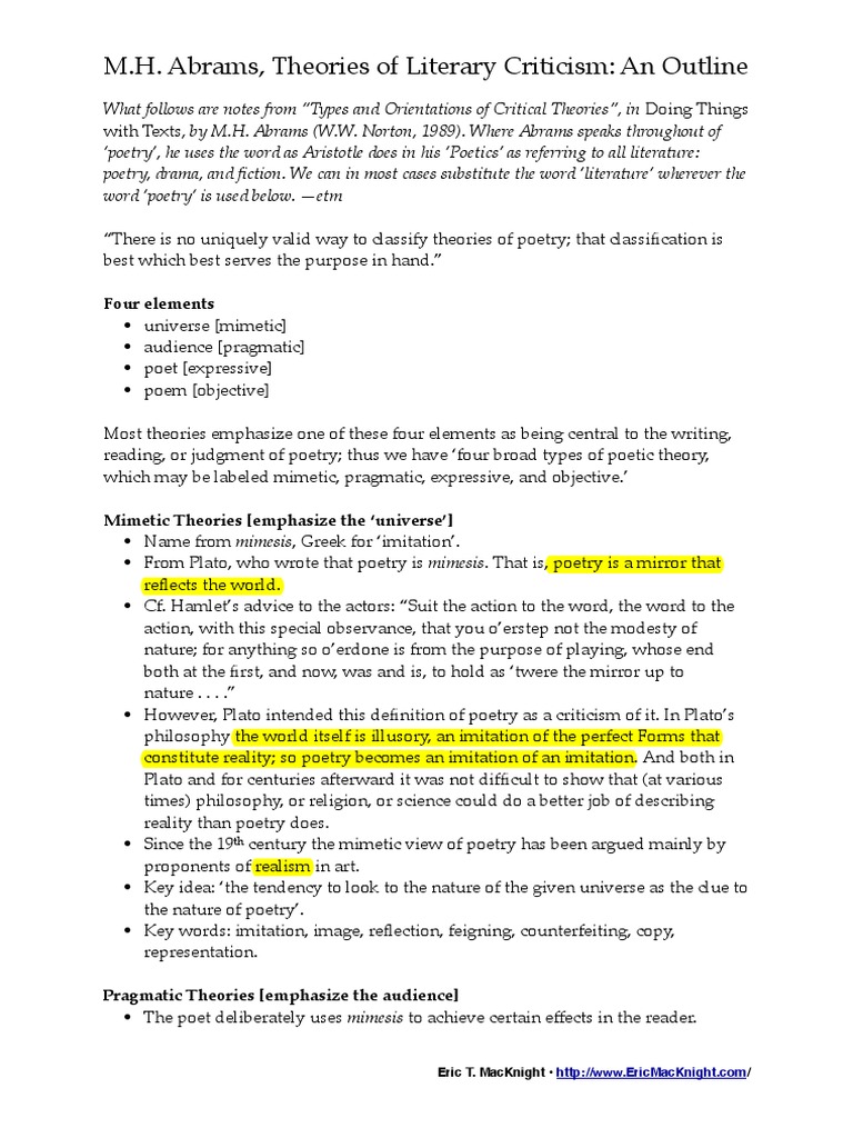 M.H. Abrams Literary Criticism Theories | PDF | Poetry | Science