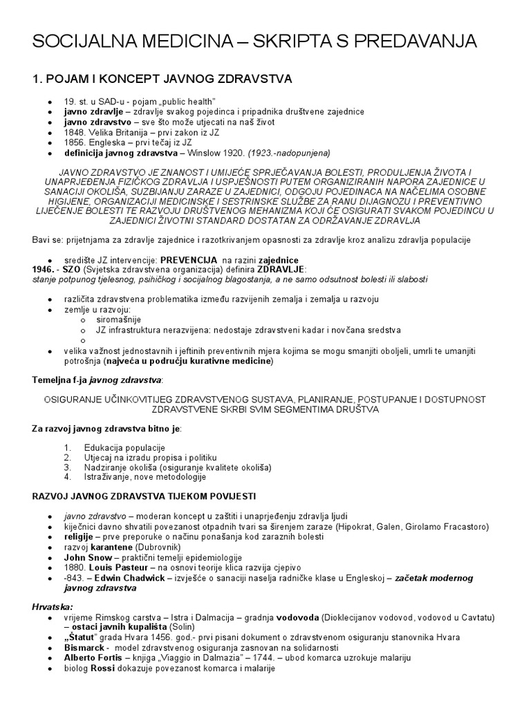 Socijalna Medicina - Predavanja | PDF