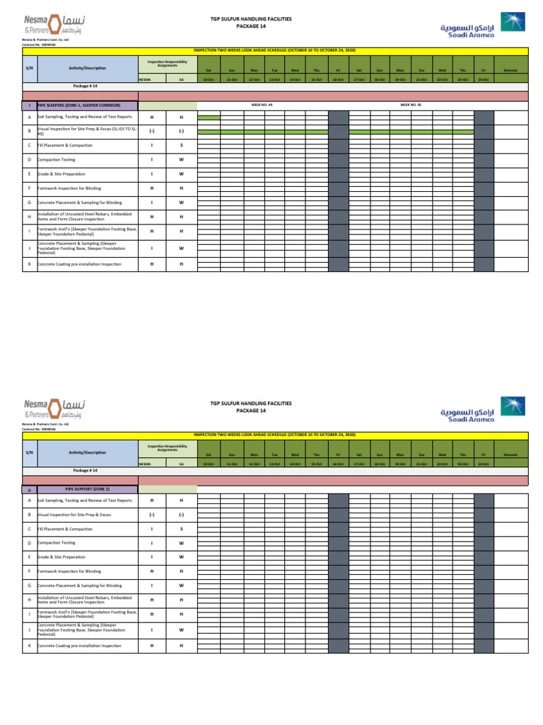 Two-Week Look Ahead Schedule | PDF | Concrete | Building