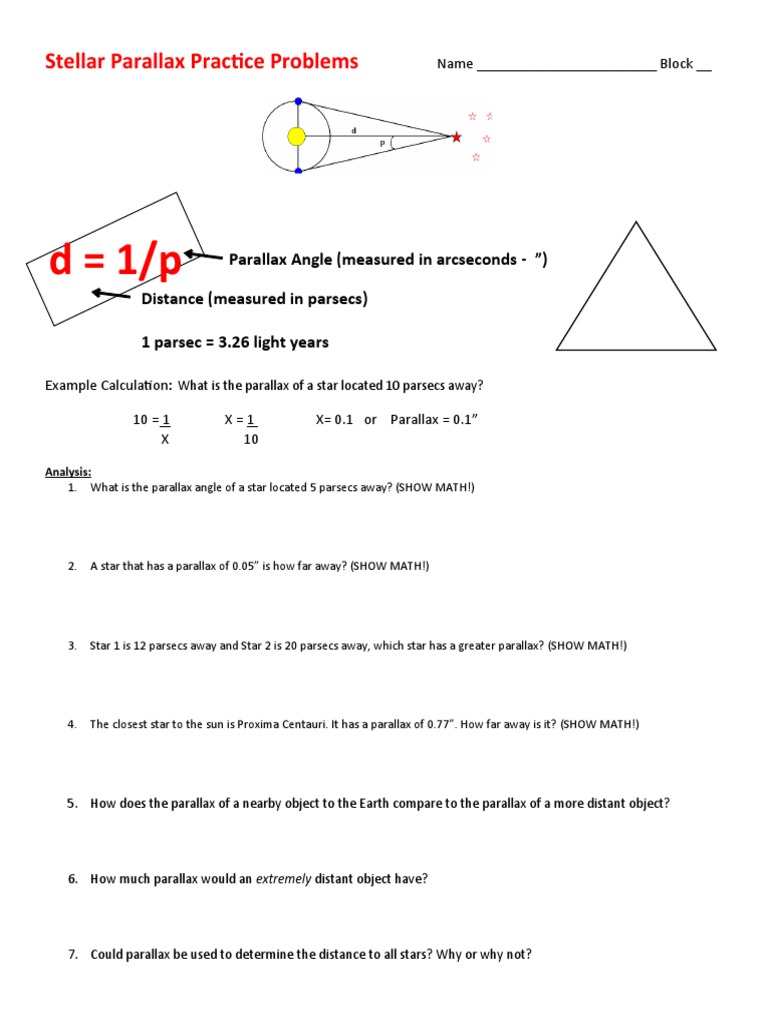 Parallax Practice Problems | PDF