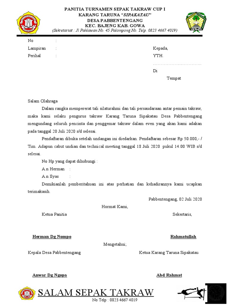 Undangan Proposal Takraw | PDF