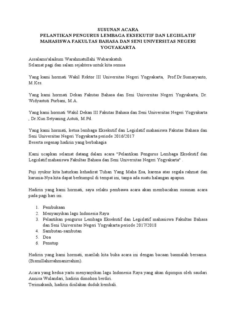 Contoh Draft MC Pelantikan BEM | PDF | Kajian Bahasa Asing