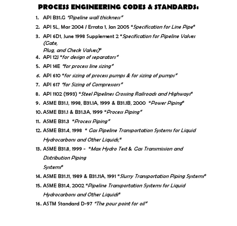 Process Engineering Codes & Standards | PDF