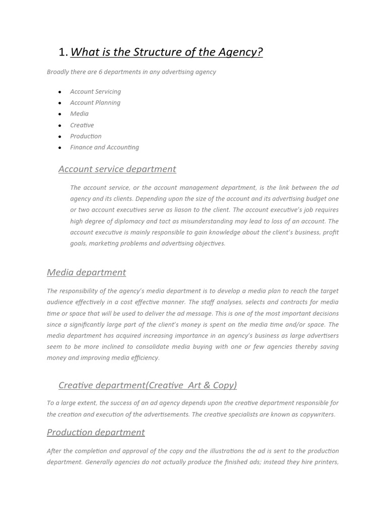 Structure of An Agency | PDF | Advertising | Audience Measurement