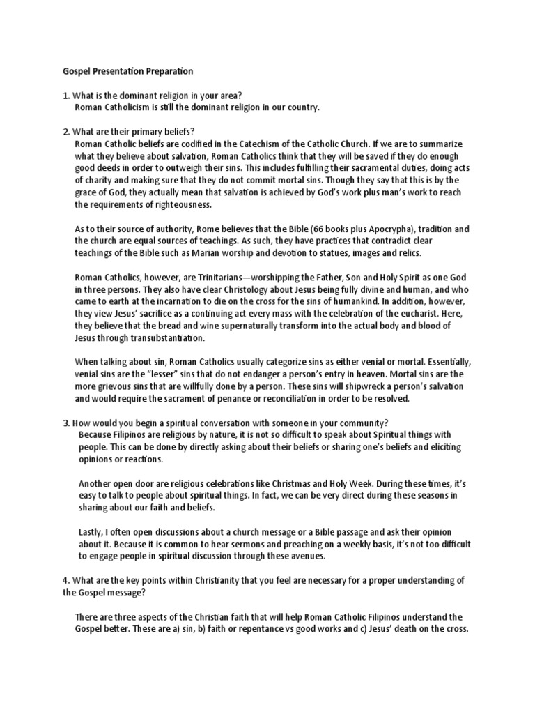 Gospel Presentation Preparation | PDF | Catholic Church | Salvation