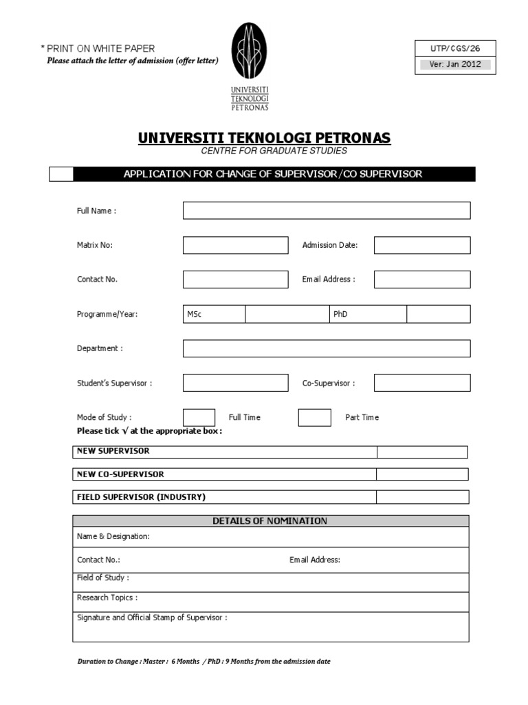 Change of PhD Supervisor Application Form | PDF | Business