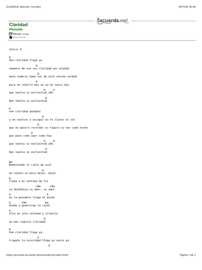 CLARIDAD, Menudo: Acordes | PDF