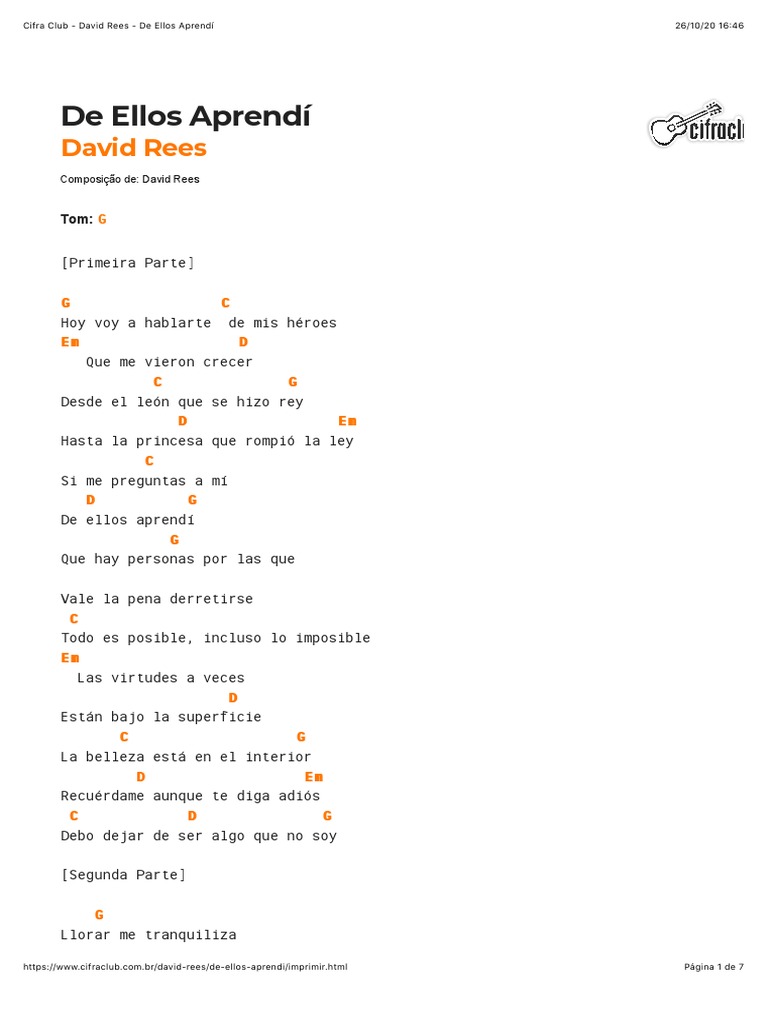 Cifra Club - David Rees - de Ellos Aprendí | PDF