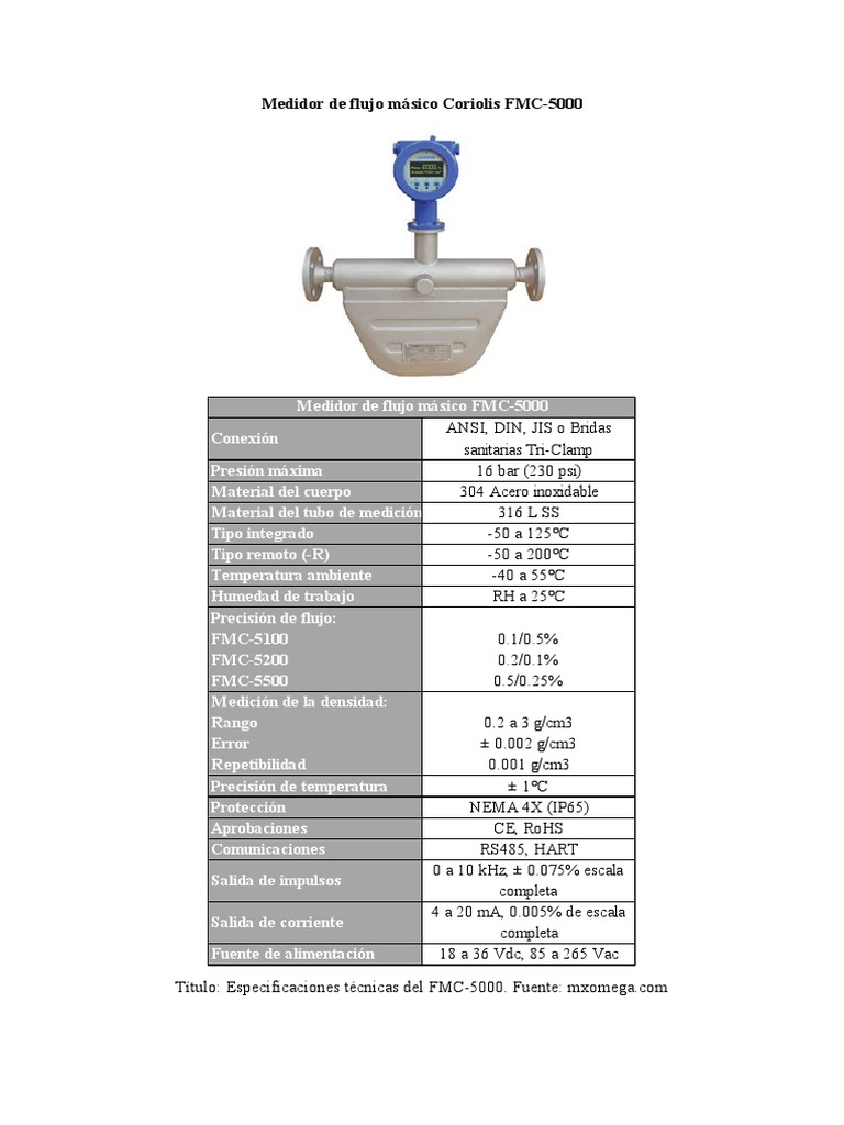 Ficha Técnica - Medidor de Flujo Másico Coriolis FMC | PDF