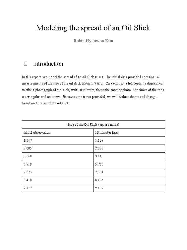 Oil Slick Project Report | PDF | Mean | Scientific Method