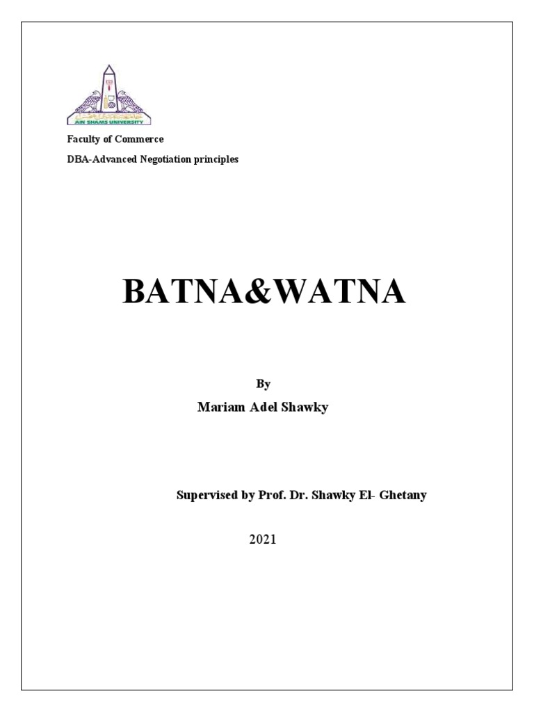 Batna&Watna: Faculty of Commerce DBA-Advanced Negotiation Principles ...