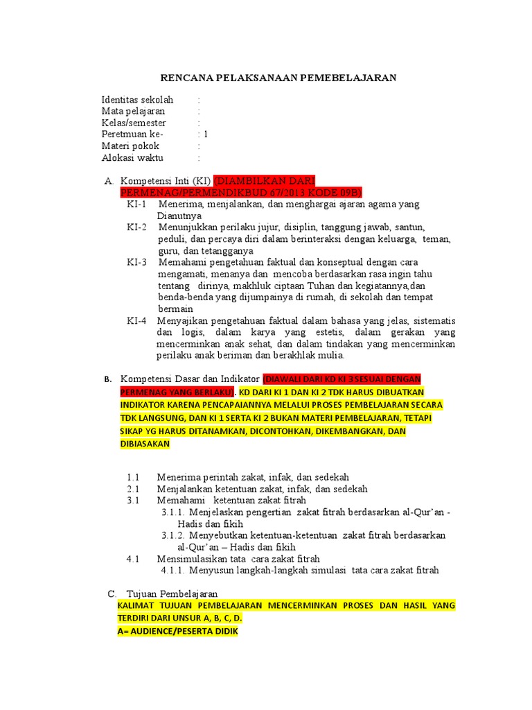 Pedoman Menyusun RPP K13 Fiqih MI | PDF