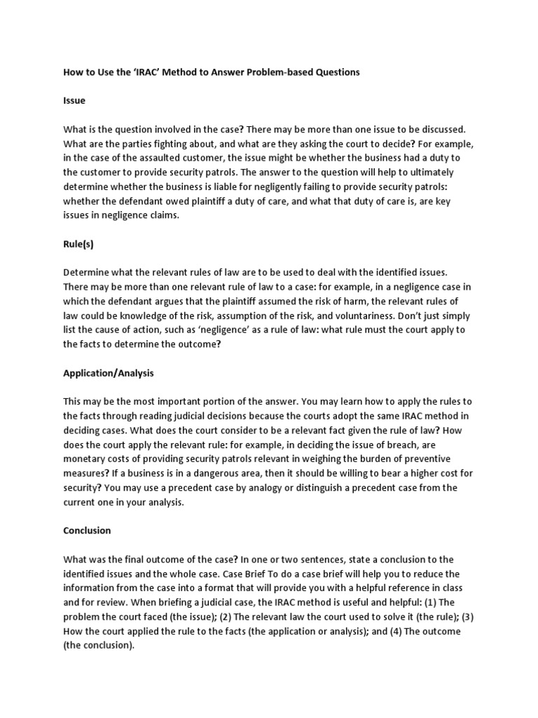 Using the IRAC Method for Legal Analysis | PDF