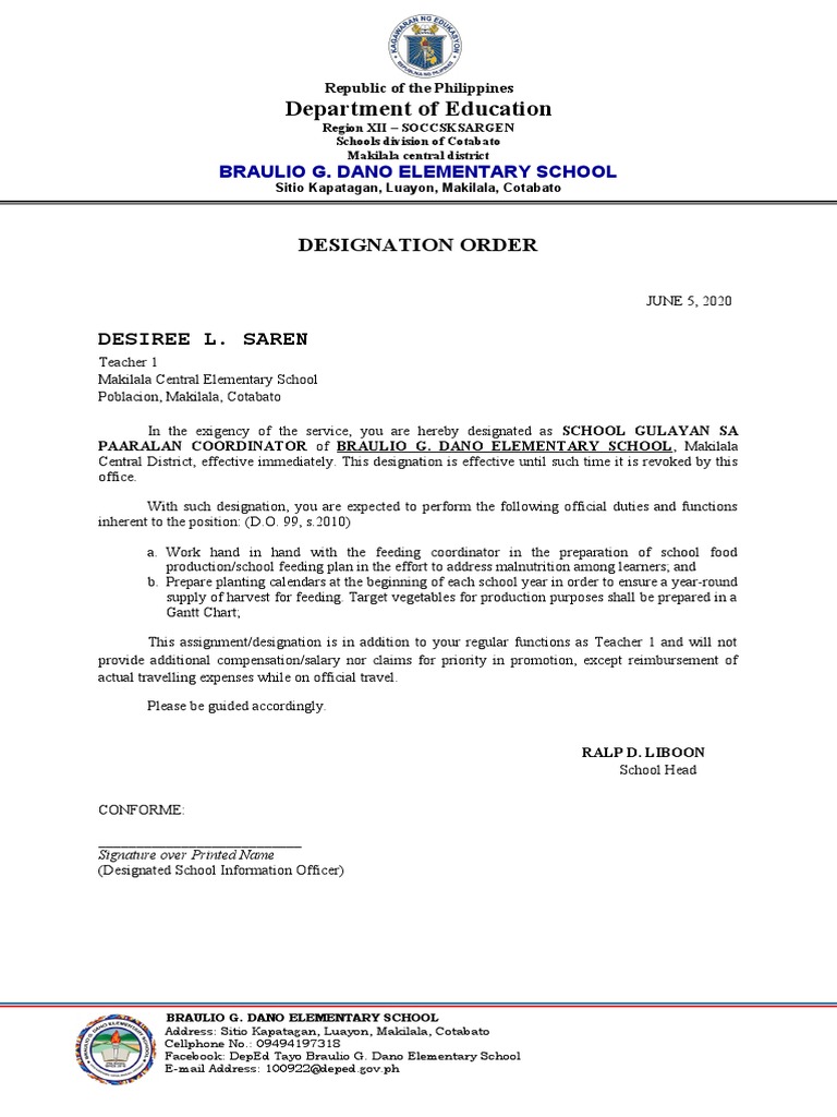 Department of Education: Designation Order | PDF