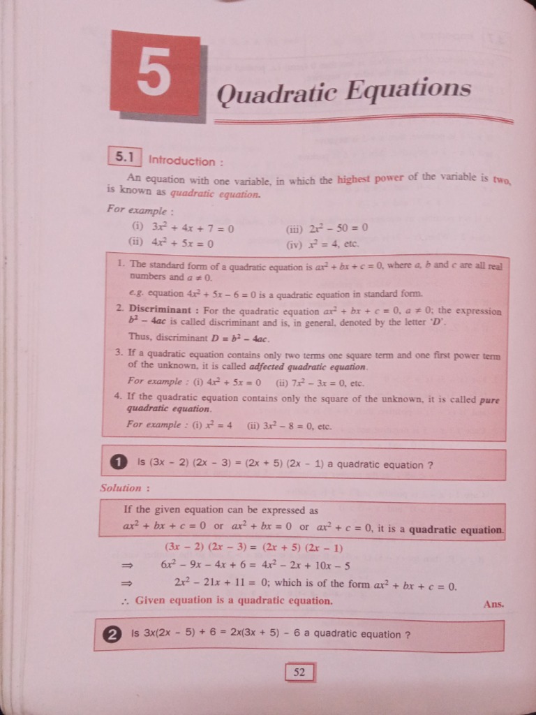 Chapter 5 Quadratic Equations | PDF | Quadratic Equation | Equations Chapter 5 Quadratic Equations | PDF | Quadratic Equation | Equations