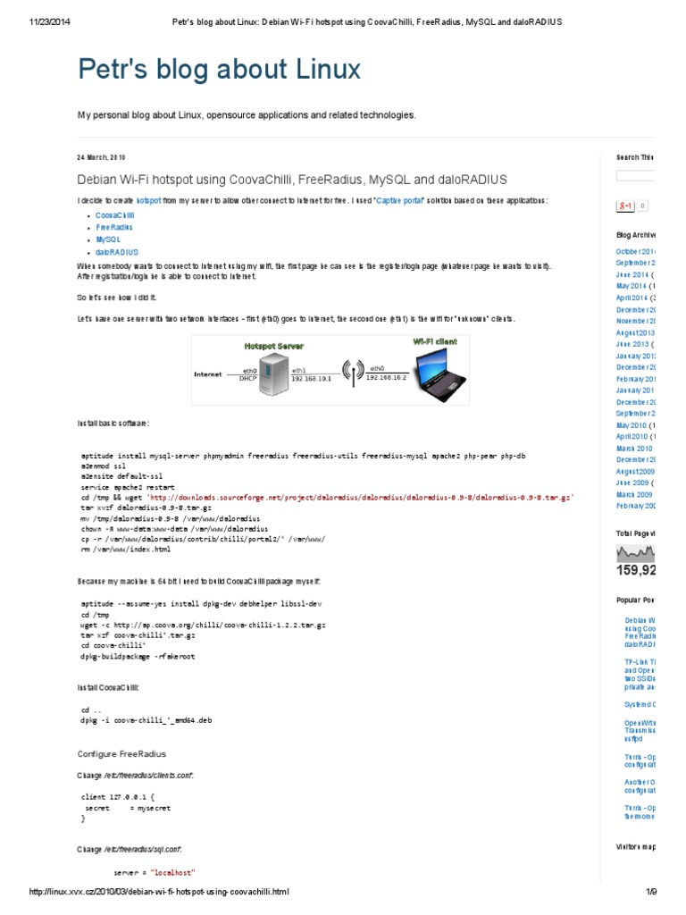 Debian Wi-Fi Hotspot Using CoovaChilli, FreeRadius, MySQL and ...
