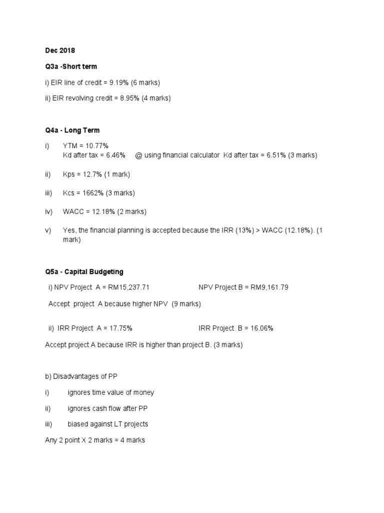 Fin430 - Answer For Dec 2018 | PDF