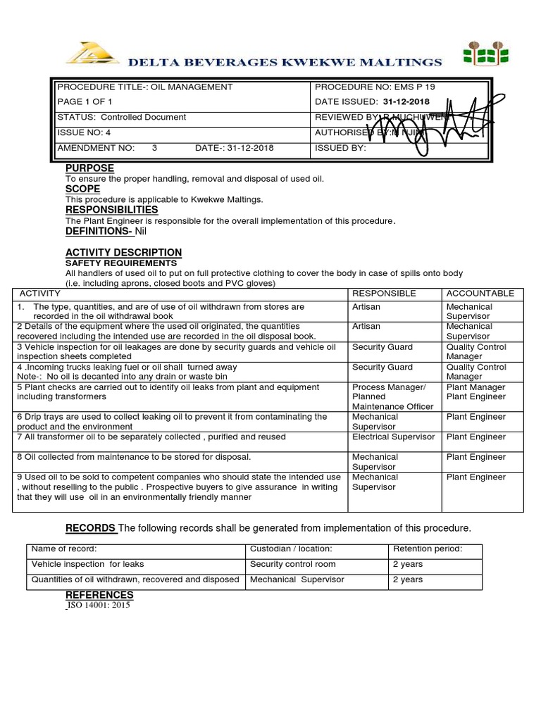 Purpose Scope Responsibilities Definitions-Nil Activity Description ...