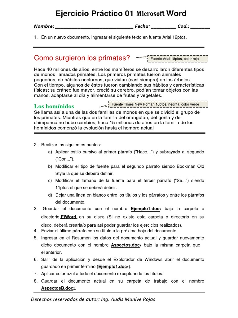 Ejpractico 01 Word | PDF | Hominidae | Naturaleza