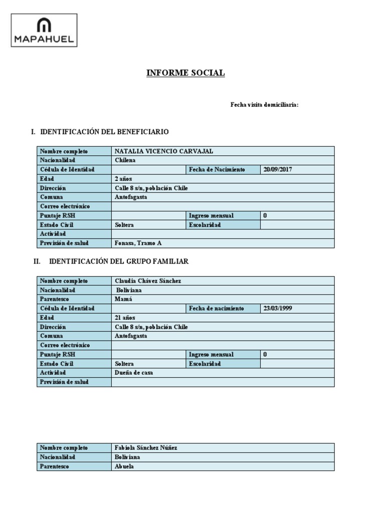 Formato Informe Social | PDF | Trabajo Social | Médico de atención primaria