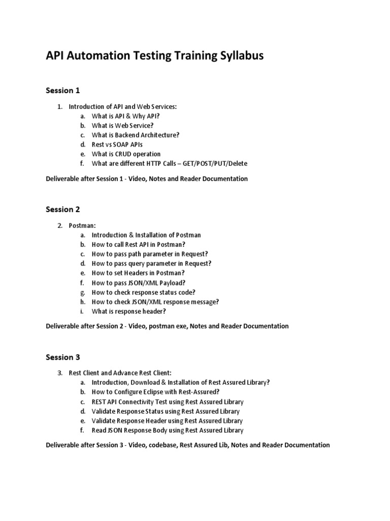 API Automation Testing Training Syllabus | PDF | Representational State ...
