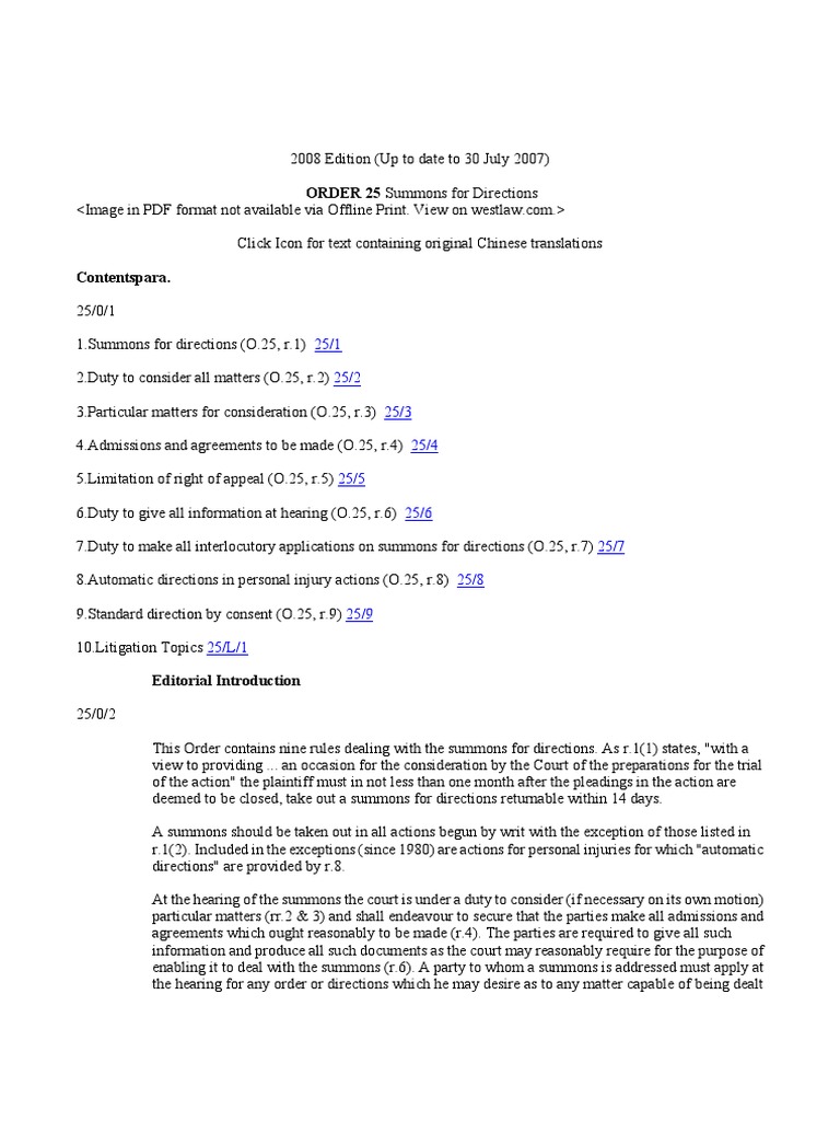 Hong Kong Civil Procedure - Order 25 Summons For Directions | PDF ...