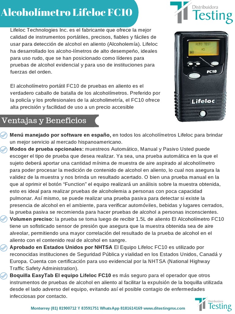 Alcoholímetro Portátil Lifeloc FC10 | PDF | Seguridad | Informática y ...
