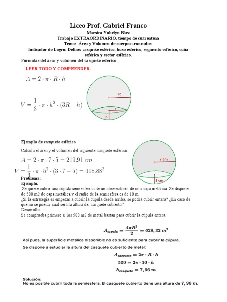Área y Volumen de Cuerpos Truncados | PDF | Esfera | Geometría Elemental